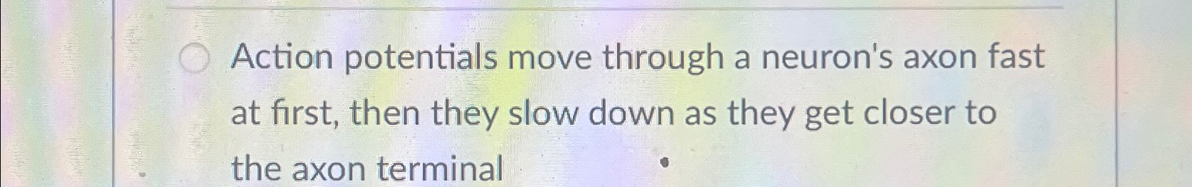 Solved Action potentials move through a neuron's axon fast | Chegg.com