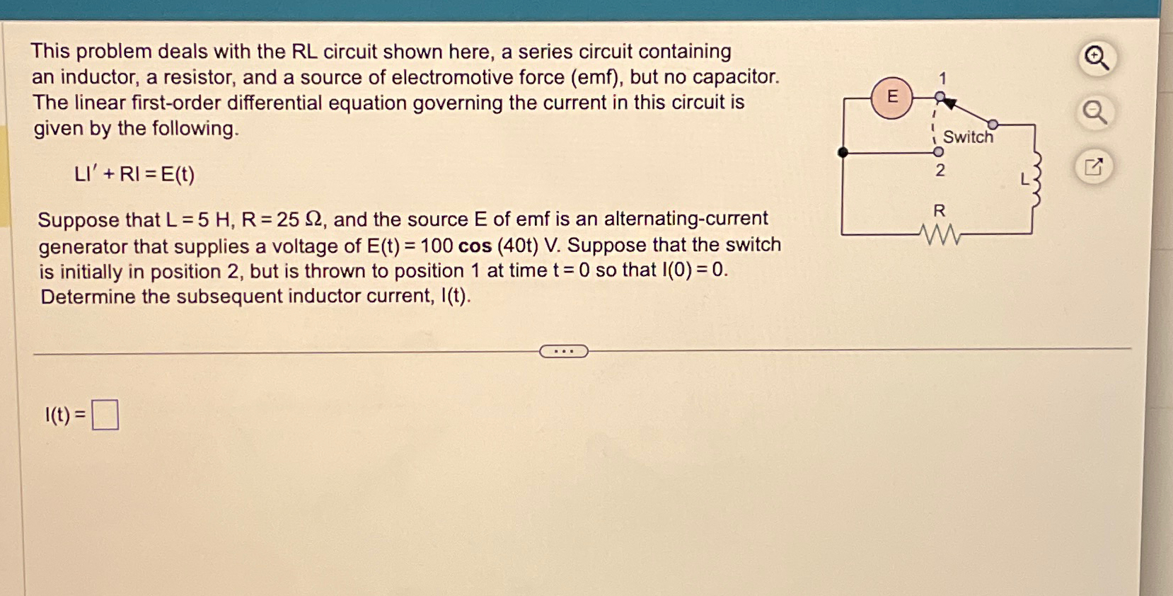 Solved This problem deals with the RL circuit shown here, a | Chegg.com