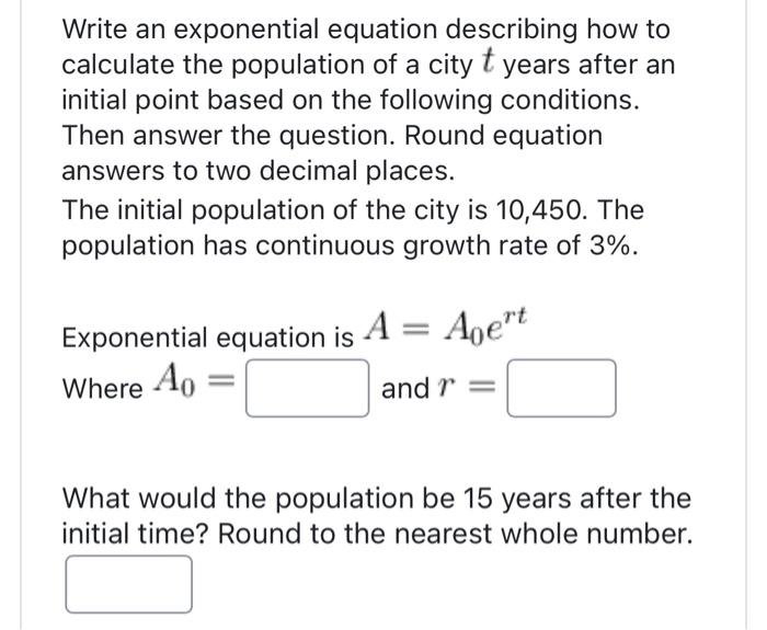 Solved Write an exponential equation describing how to | Chegg.com