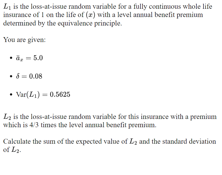 Solved L1 ﻿is the loss-at-issue random variable for a fully | Chegg.com