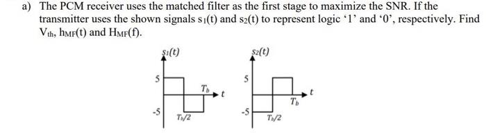 a) The PCM receiver uses the matched filter as the | Chegg.com