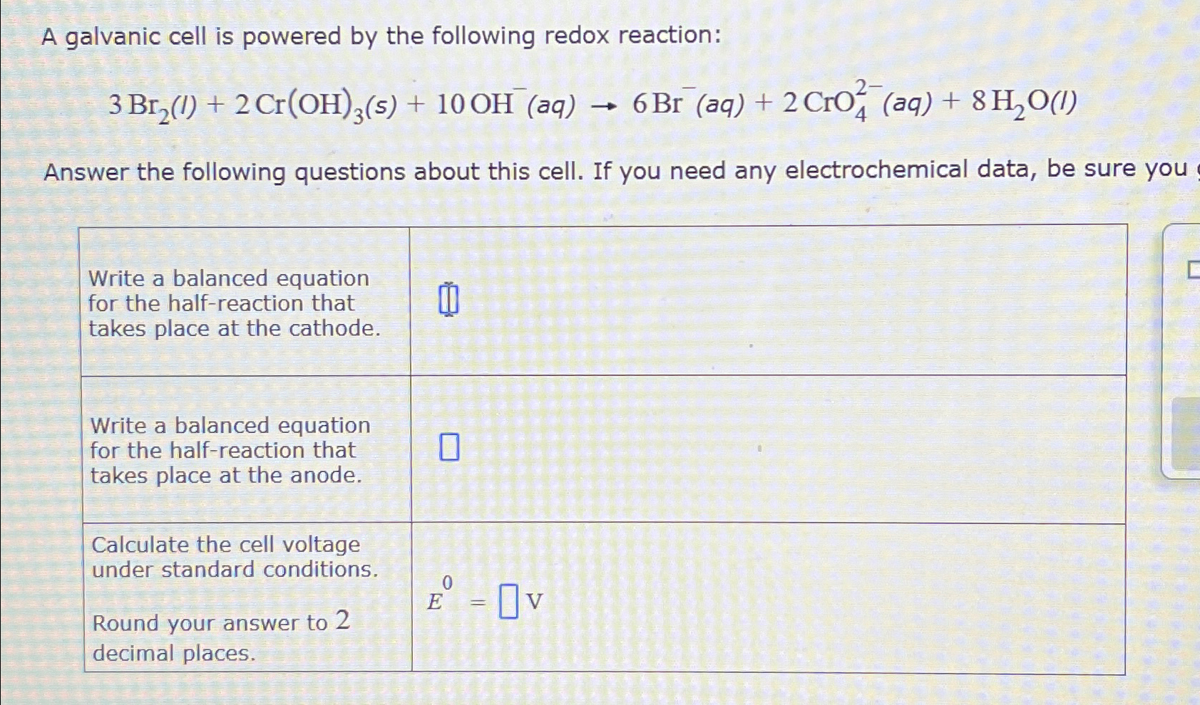 Solved A galvanic cell is powered by the following redox | Chegg.com