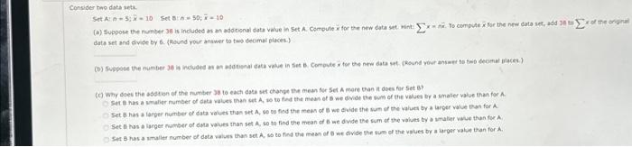 Solved setA:A=5;x=10SetB:n=50;xˉ=10 data set and divide by | Chegg.com