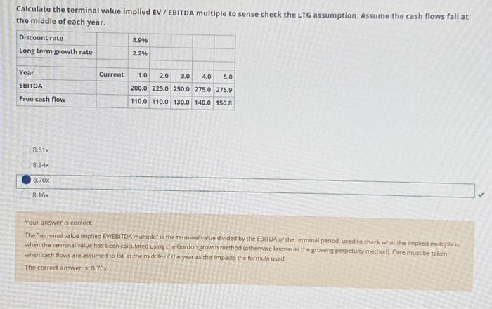 Solved Calculate the terminal value implied EV/EBITDA | Chegg.com