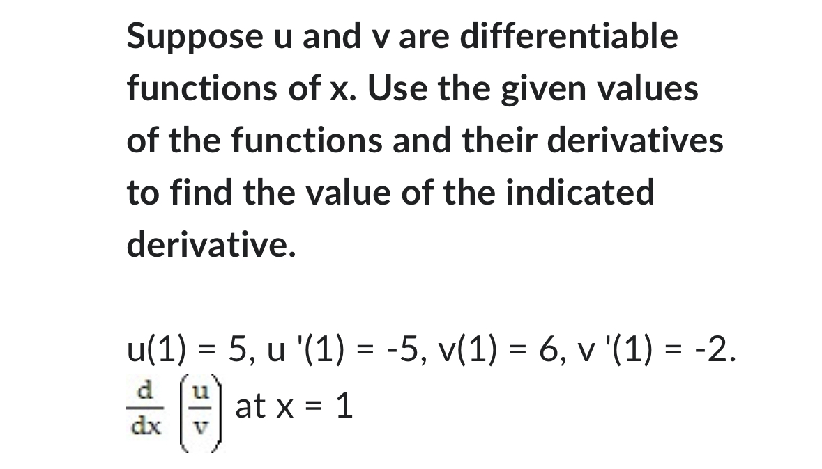 Solved Suppose u ﻿and v ﻿are differentiable functions of x. | Chegg.com