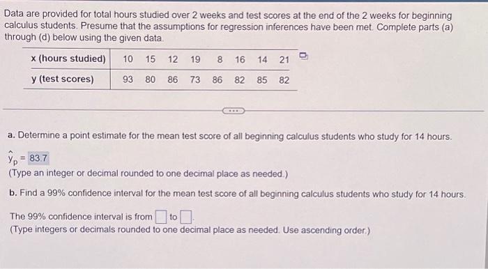 Solved Data are provided for total hours studied over 2 | Chegg.com