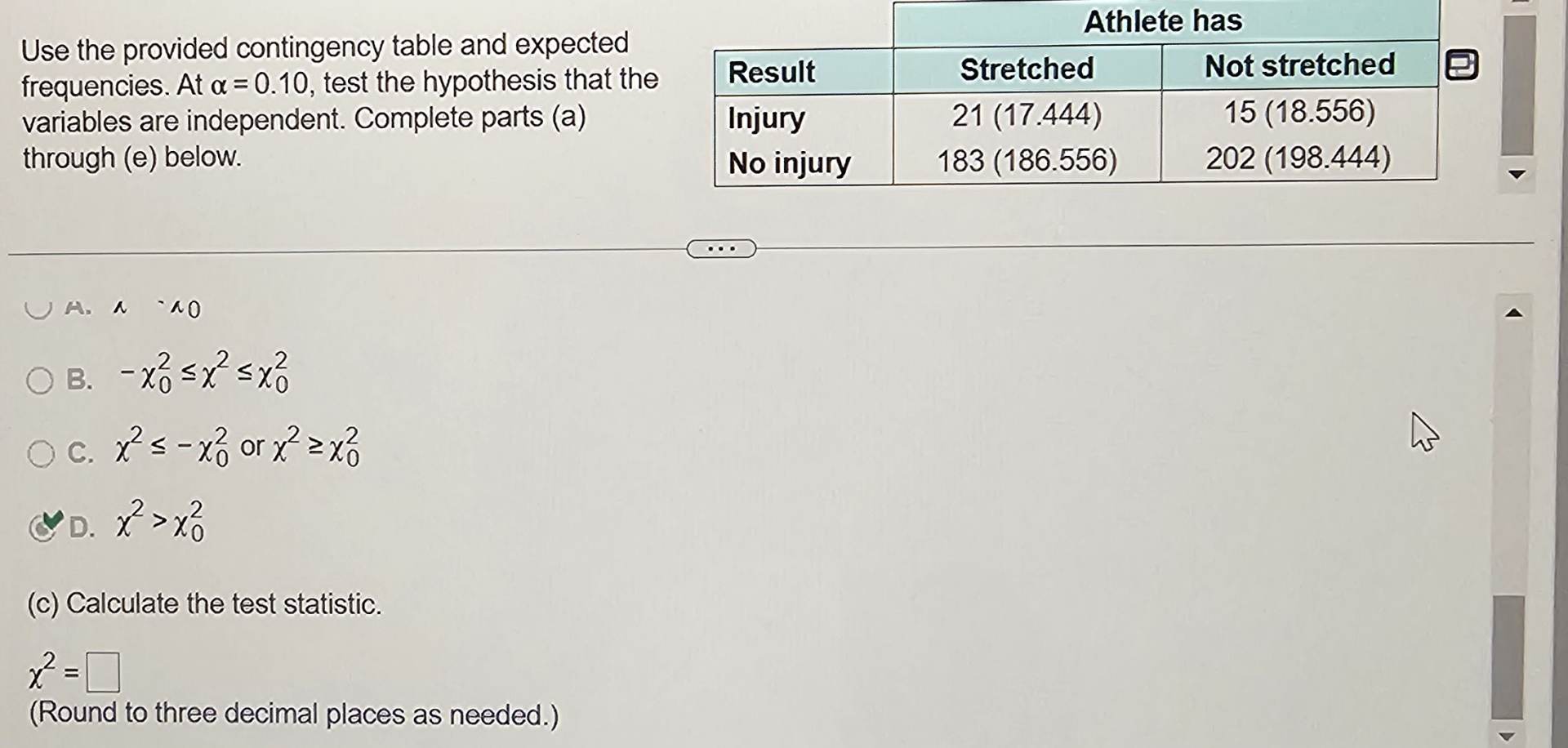 Solved Use the provided contingency table and expected | Chegg.com