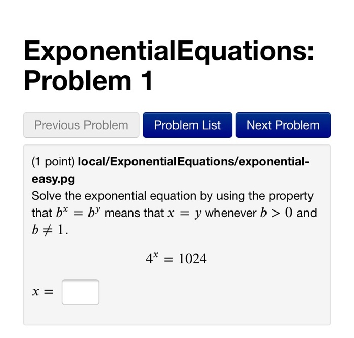 Solved ExponentialEquations: Problem 1 Previous Problem | Chegg.com