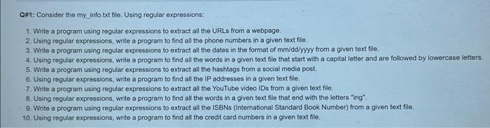 Solved QH1: Consider the my info.txt file. Using regular | Chegg.com