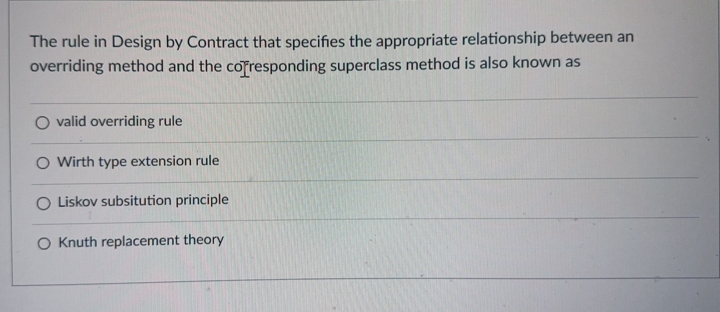 Solved The rule in Design by Contract that specifies the | Chegg.com