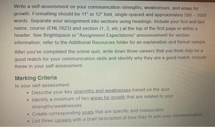 Write a self-assessment on your communication | Chegg.com