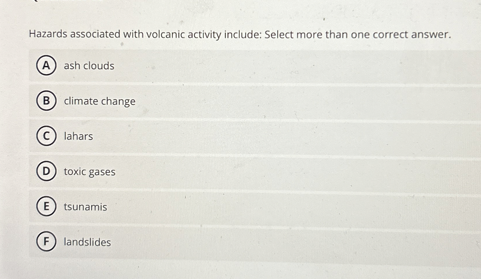 Solved Hazards associated with volcanic activity include: | Chegg.com