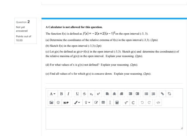 Solved A Calculator is ﻿not allowed for this question.The | Chegg.com