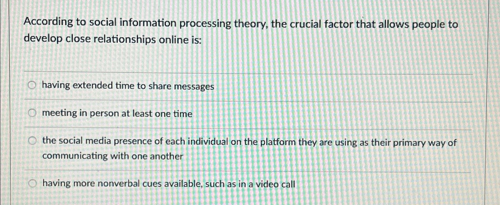 Solved According to social information processing theory, | Chegg.com