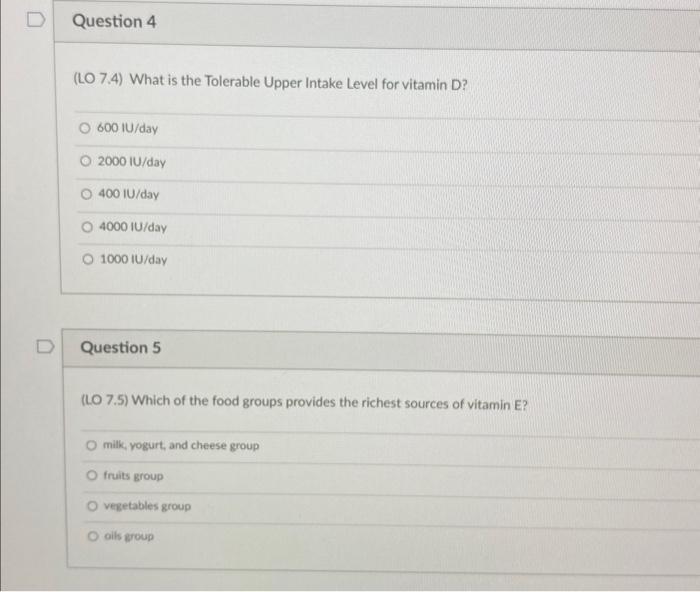 Solved (LO 7.4) What is the Tolerable Upper Intake Level for | Chegg.com