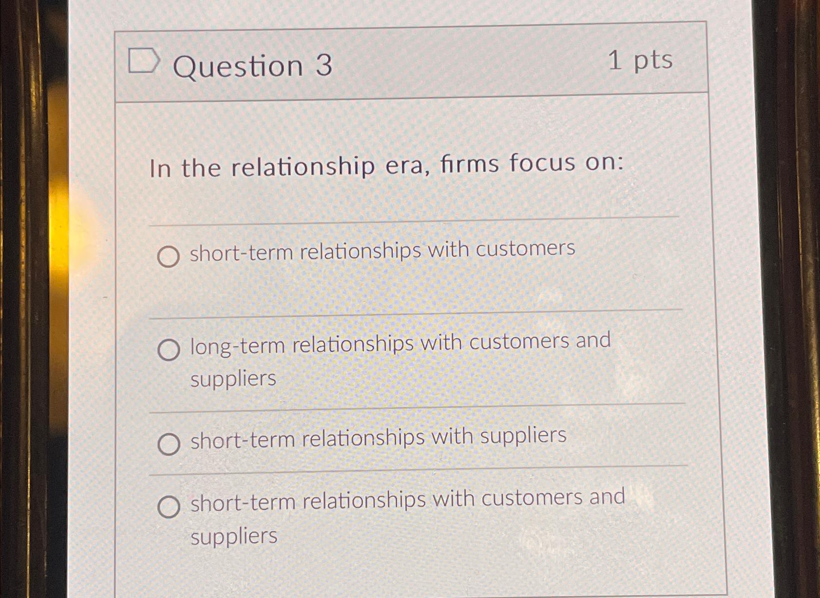 Solved Question 31 ﻿ptsIn the relationship era, firms focus | Chegg.com