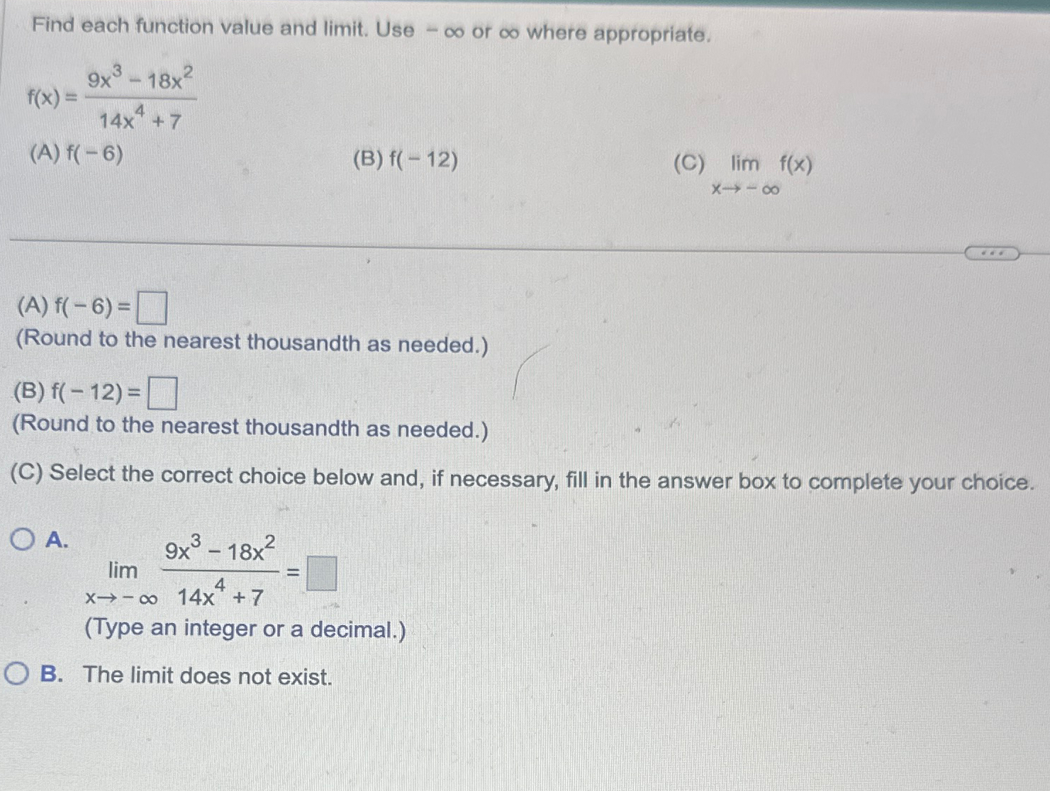 Solved Find each function value and limit. ﻿Use -∞ ﻿or ∞ | Chegg.com