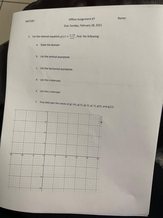 Solved Offline Assignment #7 Name: MAT100 Due: Sunday, | Chegg.com