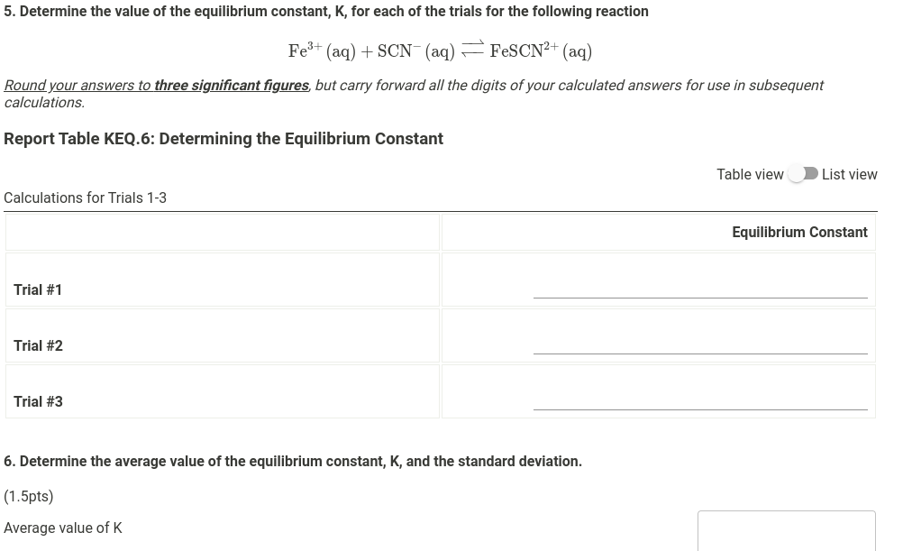 Determine the value of the equilibrium constant, K, | Chegg.com