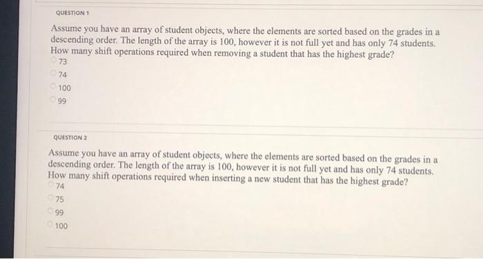 Solved QUESTION 1 Assume you have an array of student | Chegg.com