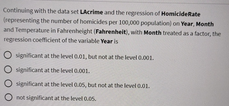 Solved Continuing with the data set LAcrime and the | Chegg.com