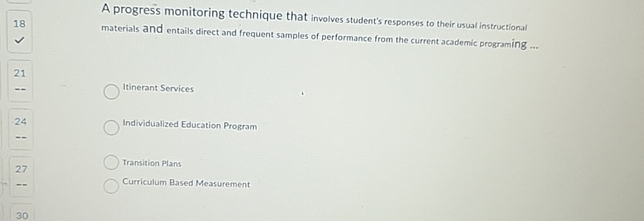 Solved A progress monitoring technique that involves | Chegg.com