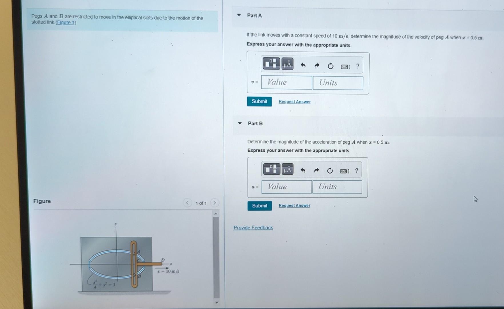 Solved Pegs A and B are restricted to move in the elliptical | Chegg.com