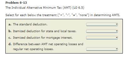Solved Problem 6-13The Individual Alternative Minimum Tax | Chegg.com
