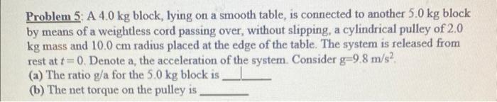 Solved Problem 5 : A 4.0 kg block, lying on a smooth table, | Chegg.com