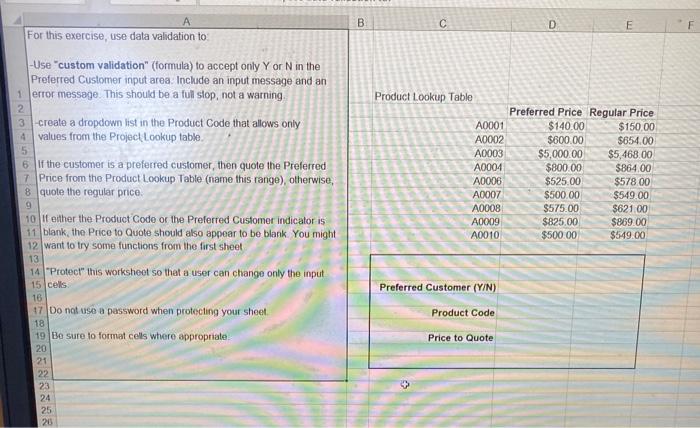 Solved For this exercise, use data validation to: -Use | Chegg.com