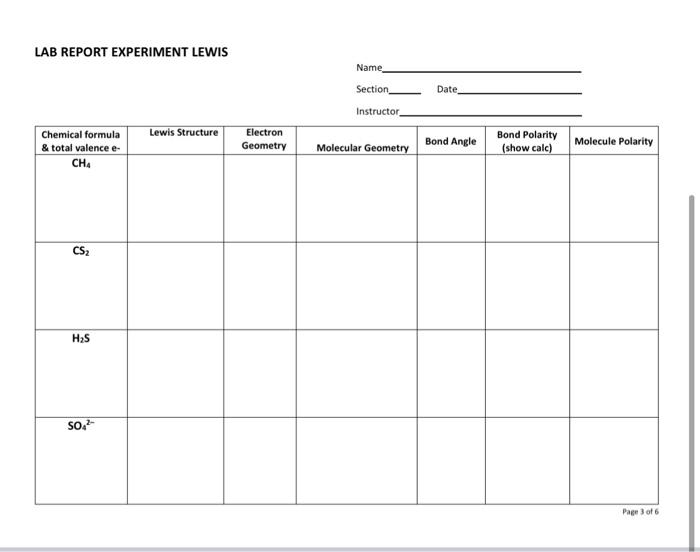 Solved LAB REPORT EXPERIMENT LEWIS Name Date Section | Chegg.com