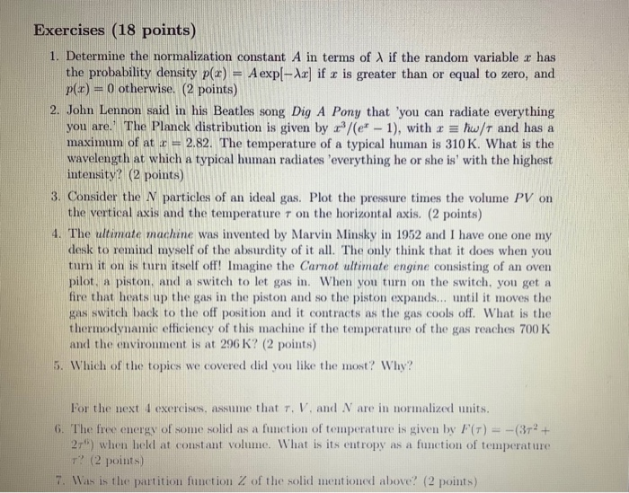 Solved Exercises 18 Points 1 Determine The Normalization