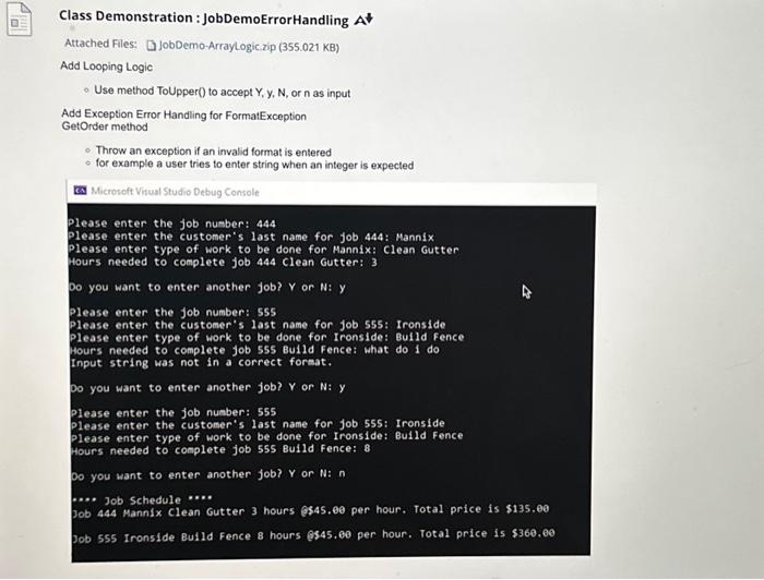 Solved Class Demonstration : JobDemoErrorHandling Attached | Chegg.com