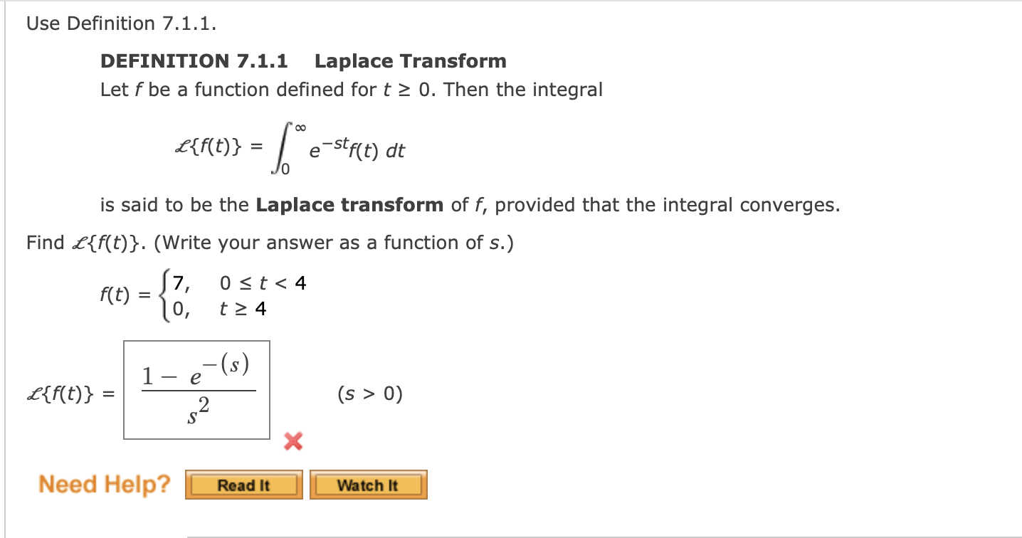 Solved Use Definition 7.1.1.DEFINITION 7.1.1 ﻿Laplace | Chegg.com