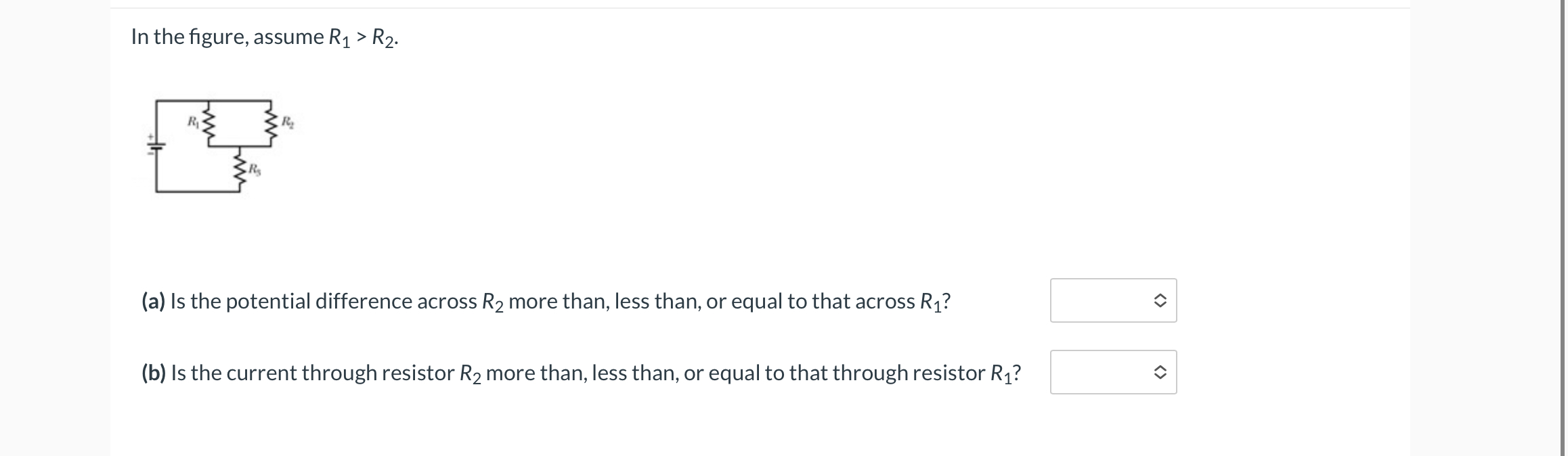 Solved In the figure, assume R1>R2.(a) ﻿Is the potential | Chegg.com