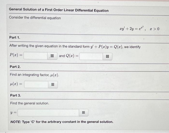 Solved General Solution of a First Order Linear Differential | Chegg.com