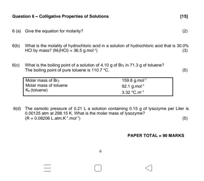 Solved HCl by mass? (Mr(HCl)=36.5 g⋅mol−1) (3) (c) What is | Chegg.com
