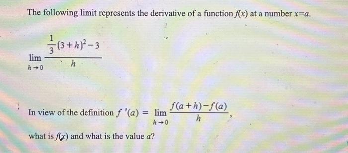 Solved The following limit represents the derivative of a | Chegg.com