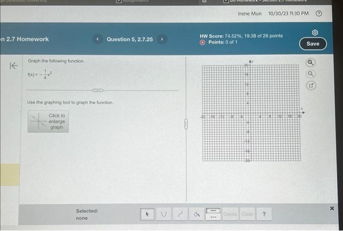 Solved Graph the following function. f(x)=−41x2 Use the | Chegg.com