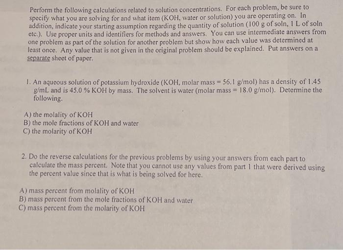 Solved Perform the following calculations related to | Chegg.com