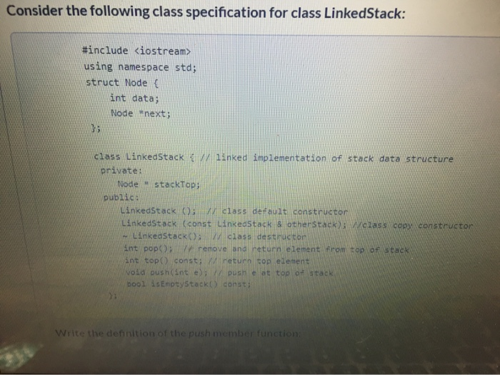Solved Consider the following class specification for class | Chegg.com