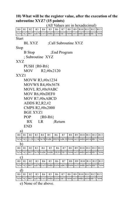 Solved 10) What will be the register value, after the | Chegg.com