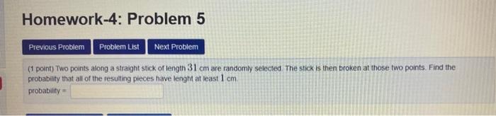 Solved (1 point) Two points along a straight stick of length | Chegg.com