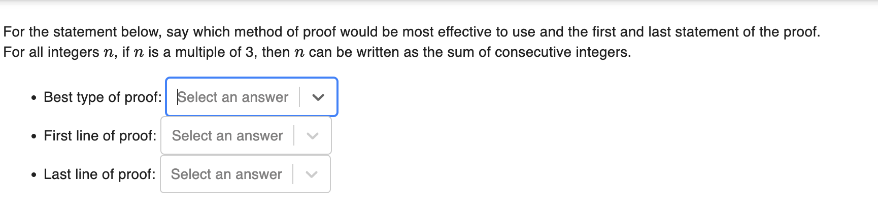 Solved For the statement below, say which method of proof | Chegg.com