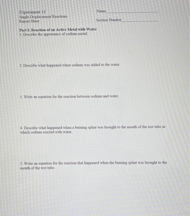 Solved Experiment 11 Single Displacement Reactions Report | Chegg.com