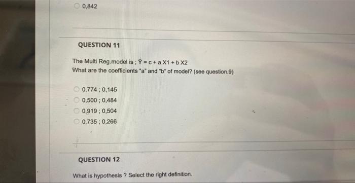 Solved The Multi Reg.model is ; Y^=c+aX1+b×2 What are the | Chegg.com