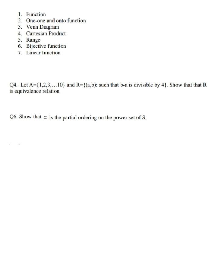 Solved 1. Function 2. One-one and onto function 3. Venn | Chegg.com