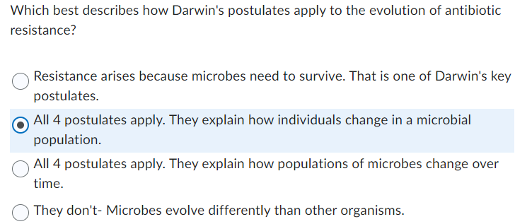 Solved Which best describes how Darwin's postulates apply to | Chegg.com
