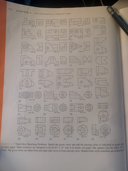 Solved hand draw multiview with missing view and dimensioned | Chegg.com