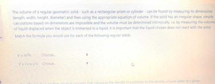 Solved The volume of a regular geometric solid - such as a | Chegg.com